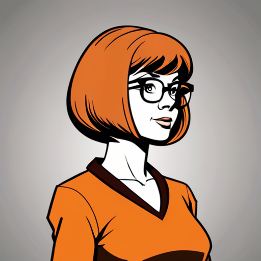 Velma Dinkley fron cartoon Scooby-Doo line art. Profile view.