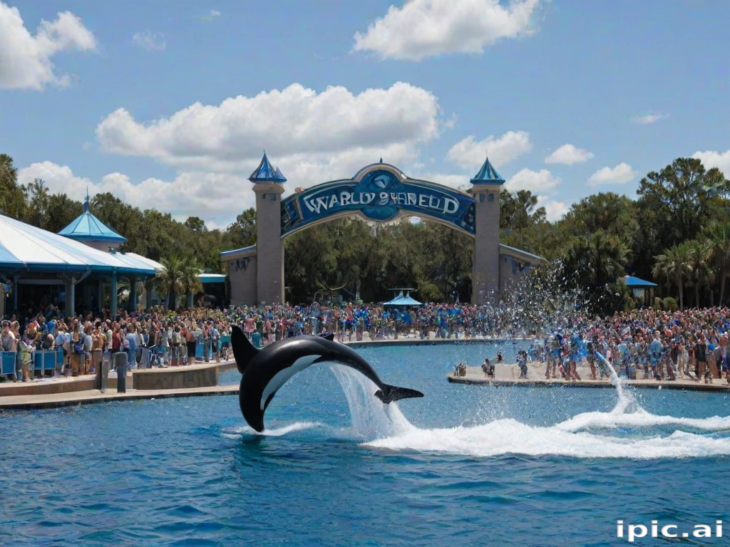 Exciting Dolphin Performance Captivates Large Crowd at Theme Park Arena