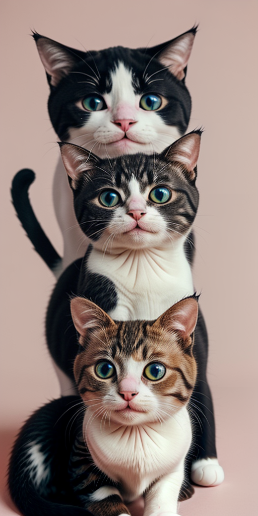 Three Adorable Cats Posing Together in a Charming Stacked Formation.