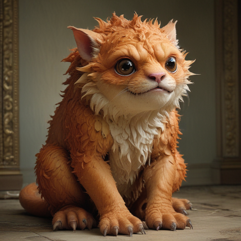 A Cute, Fluffy Creature with Big Eyes and Spiky Fur Sitting Happily.
