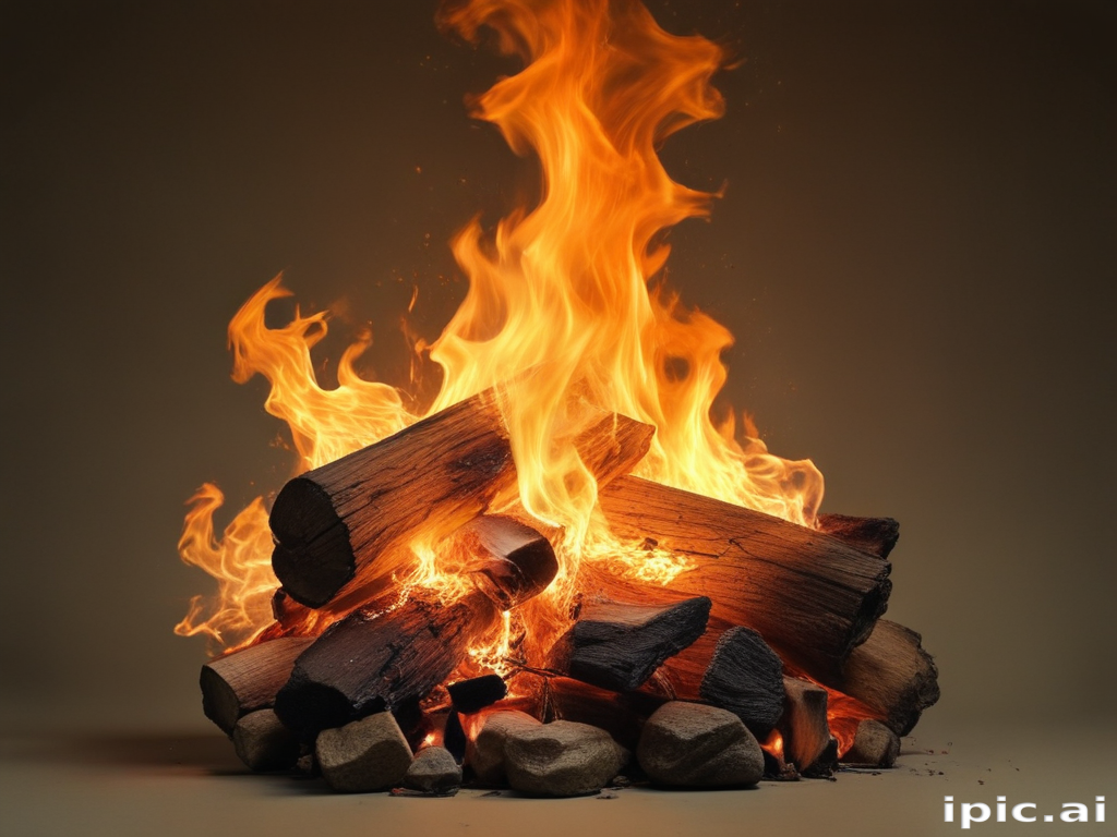 Vibrant Flames Dancing Above a Stack of Rustic Firewood Logs