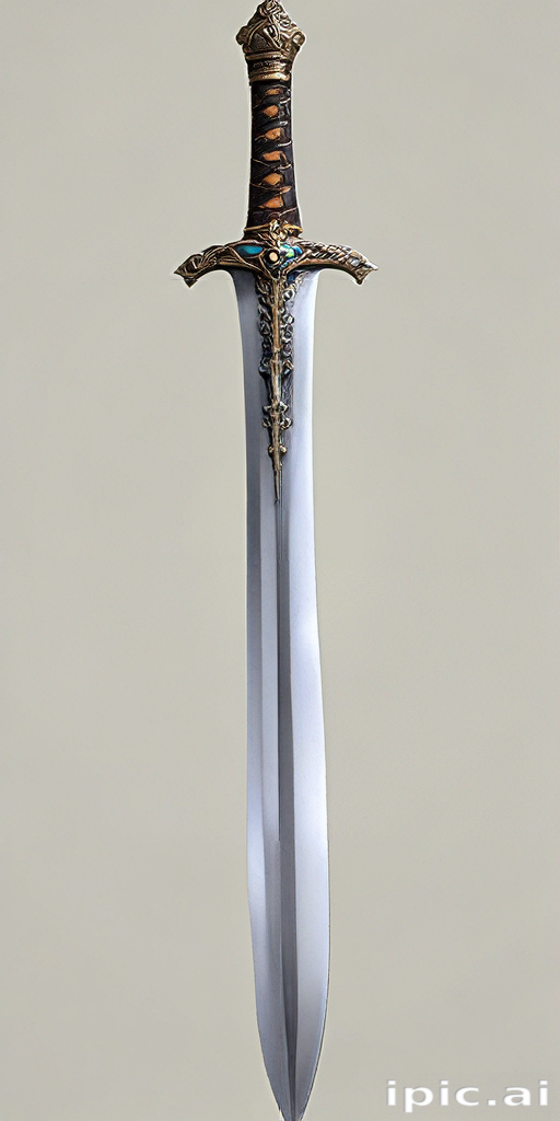 Exquisite Sword Displaying Intricate Design and Shiny Blade in Elegant Pose