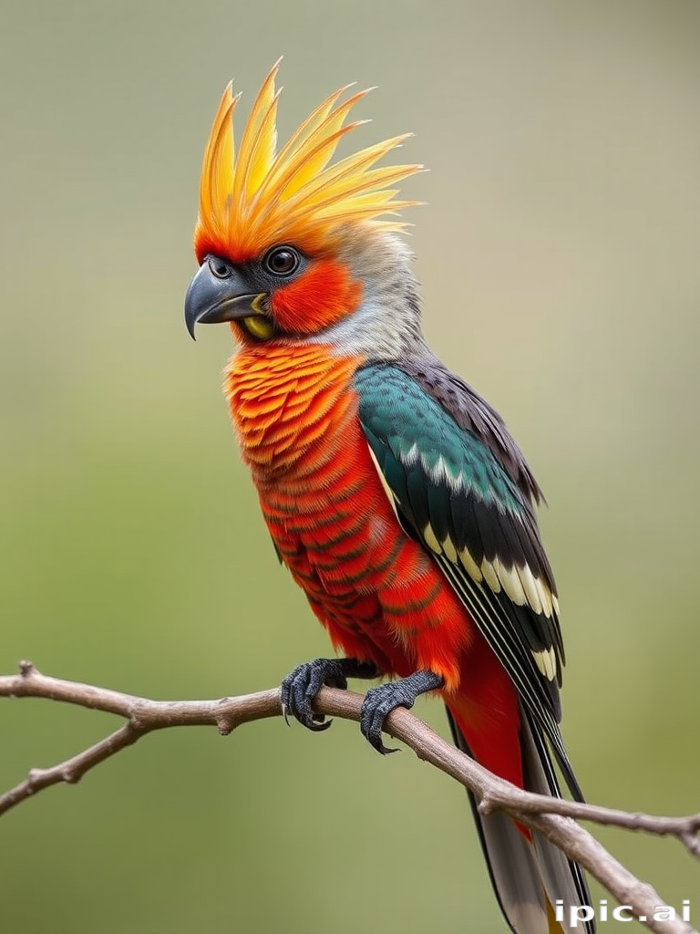 A Colorful Bird with a Striking Crest Perched on a Branch.