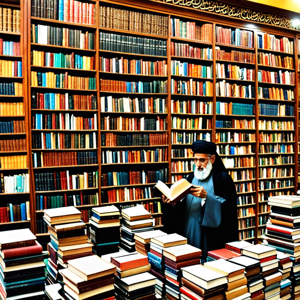 Book vendor at qom with much books and islamic shia scholars looking ...