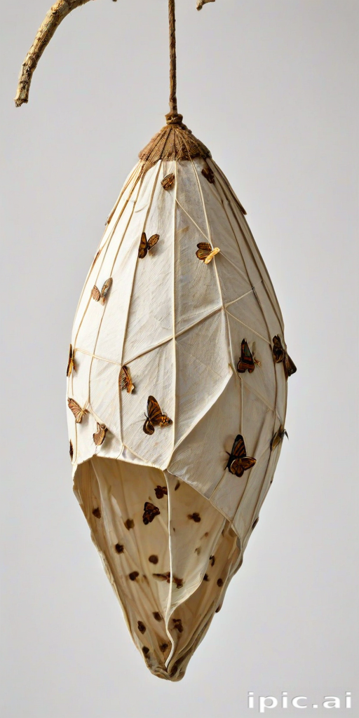 Beautifully Crafted Cocoon with Delicate Butterflies Resting on Its Surface