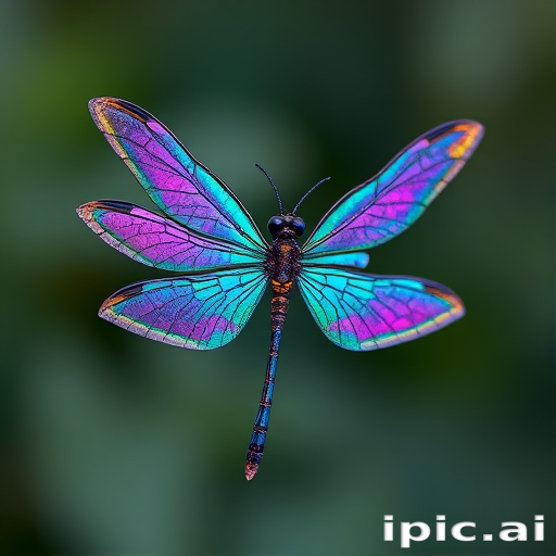 Vibrant Dragonfly with Iridescent Wings Gliding Through a Lush Green ...