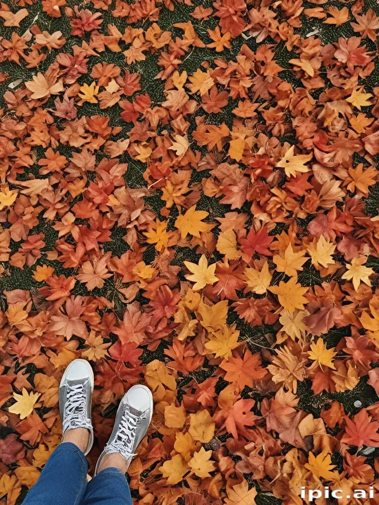 Beautiful Autumn Scene with Colorful Fallen Leaves Underneath My Feet