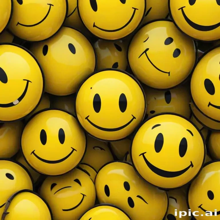 Cheerful Yellow Smiley Faces Piled Together Creating a Joyful Atmosphere
