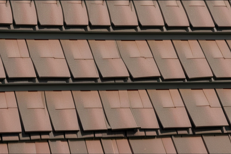 Close-Up View of Overlapping Roof Tiles with a Textured Surface