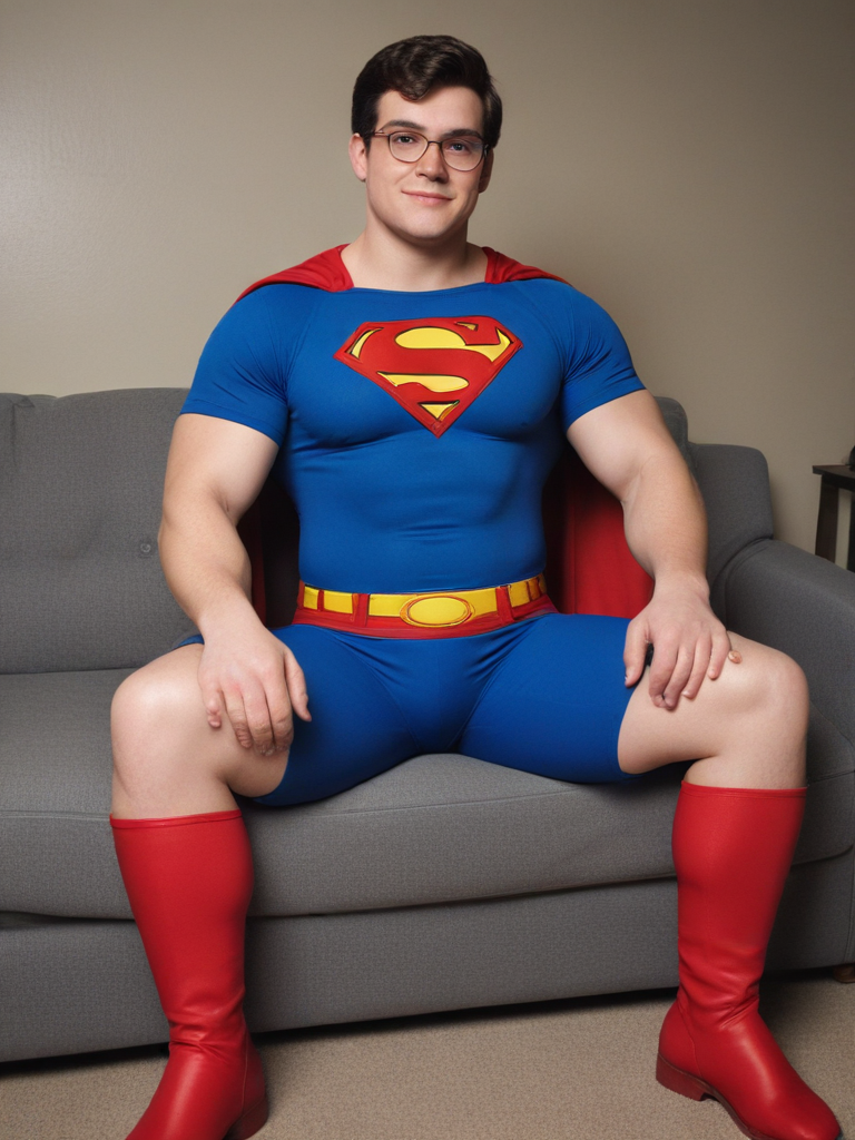Sitting on couch while flexing arm muscles, Realistic chubby high ...