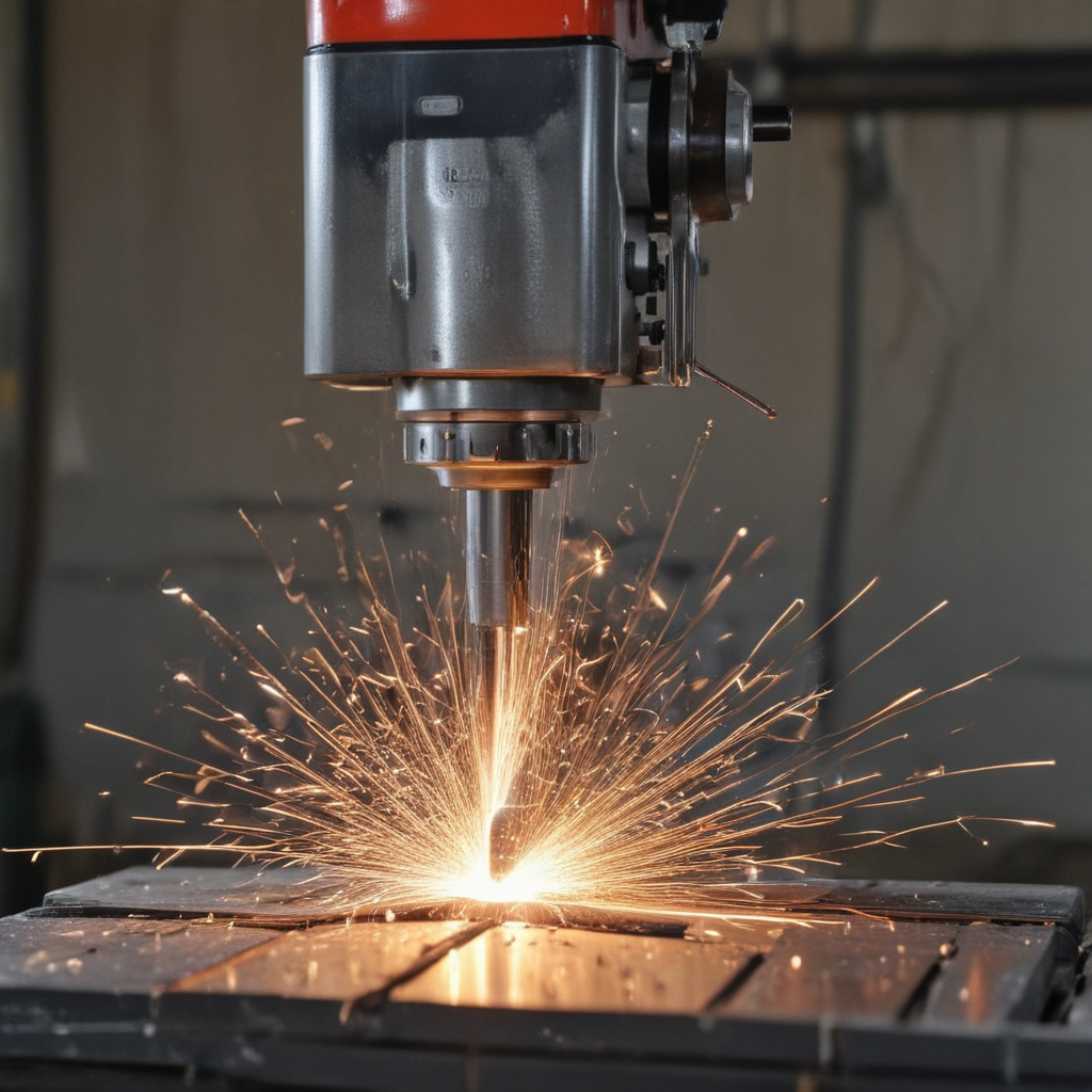 Milling machine with a lot of sparks millling an engine