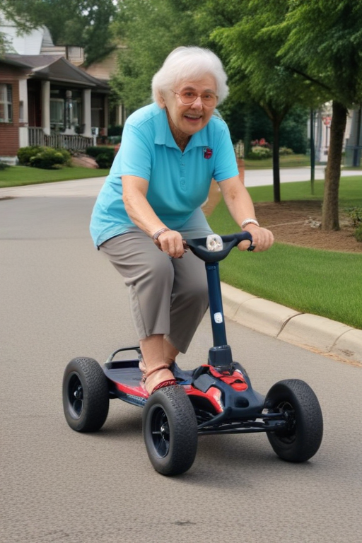 grandma racing on scootmobile