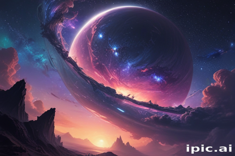Majestic Cosmic Landscape Featuring a Vibrant Planet and Starry Sky