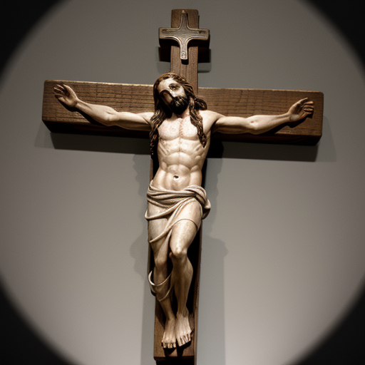 A Beautifully Crafted Wooden Cross Featuring a Detailed Sculpture of ...