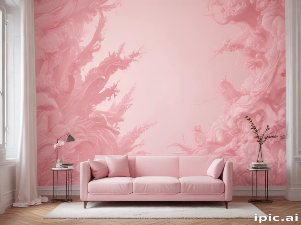 Elegant Living Room with Soft Pink Wall Art and Cozy Couch