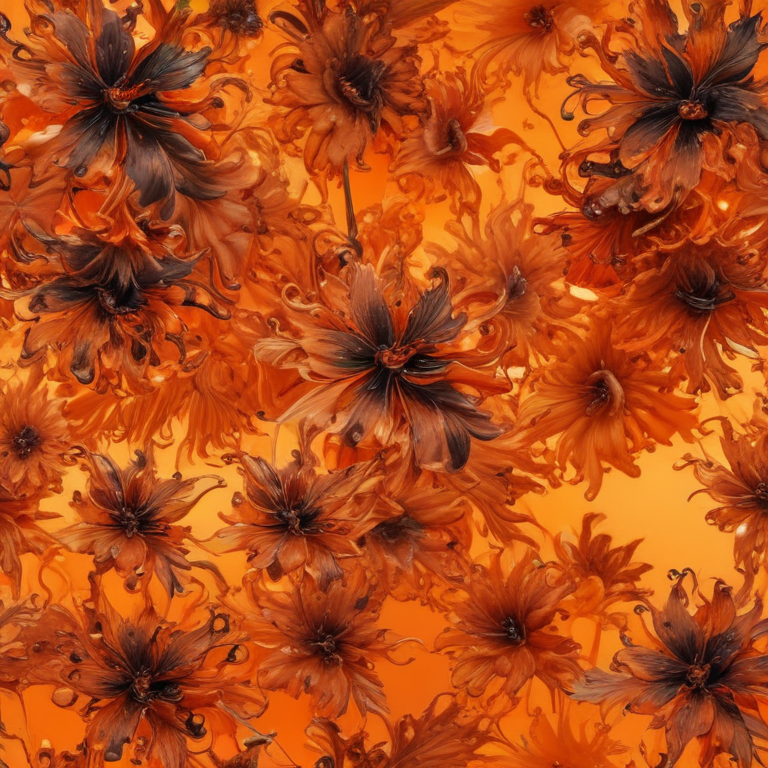 Vibrant Orange Floral Pattern with Intricate Swirls and Textures in Bloom