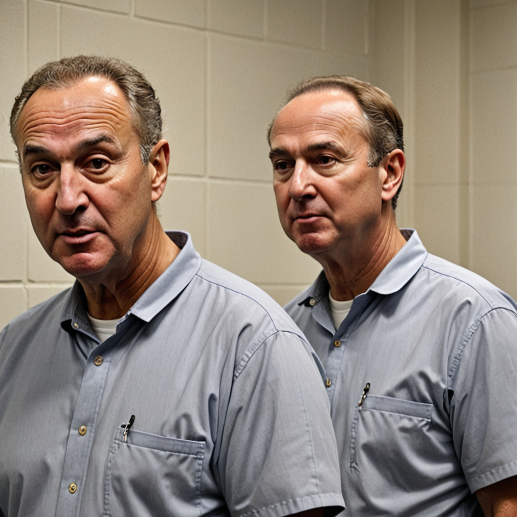 photorealistic Chuck Schumer and Adam Schiff depicted as prisoners/inmates