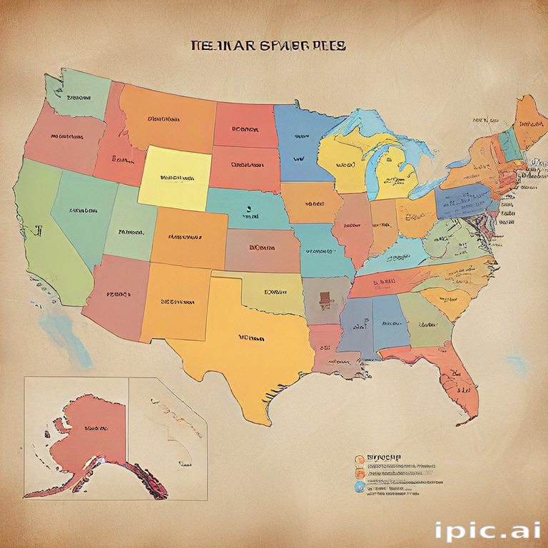 Colorful Map of the United States Highlighting Each State's Unique Features