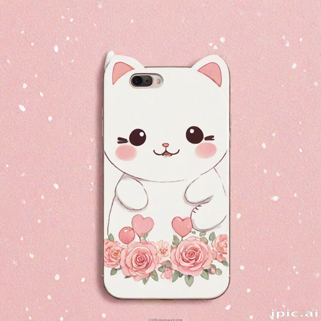 Adorable Cute Cat Phone Case Design with Floral Accents and Whimsical Charm
