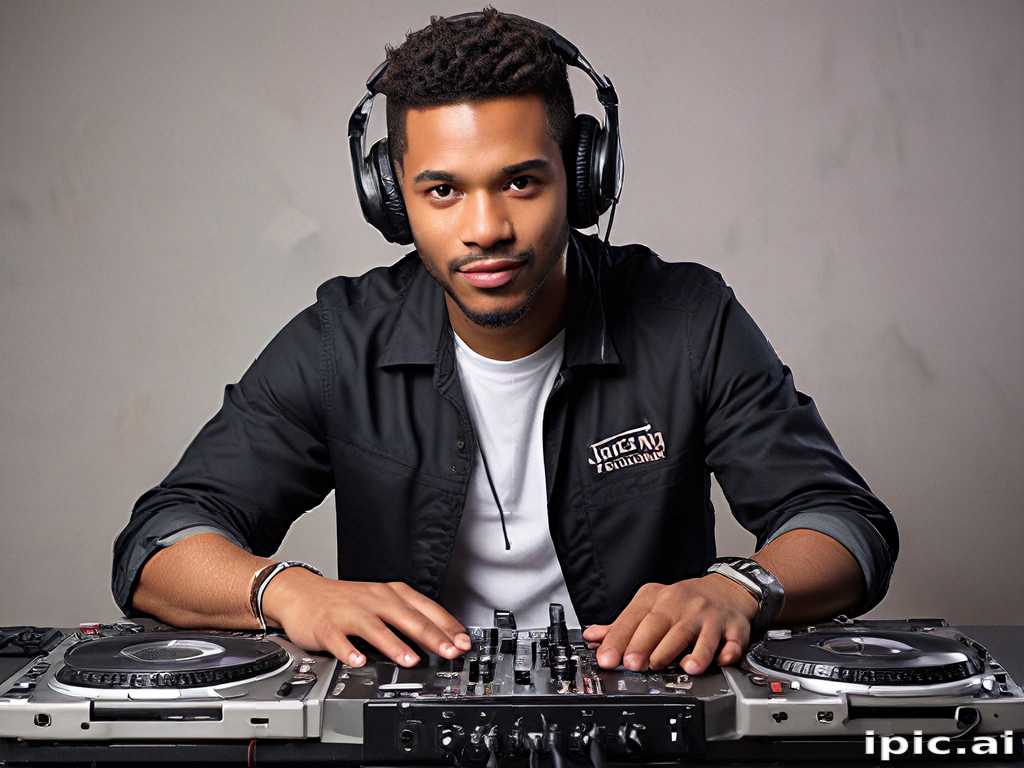 Young DJ in Headphones Mixing Music with Confidence and Style