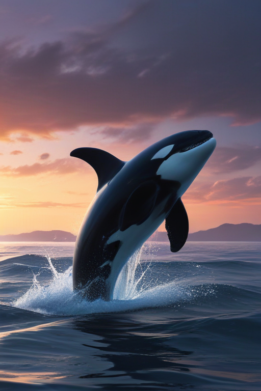 Majestic Orca Breaching the Ocean Surface at Sunset, Capturing Nature's ...