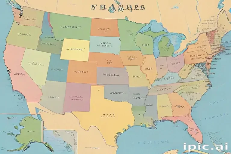 Colorful Illustrated Map of the United States Featuring Unique State Labels