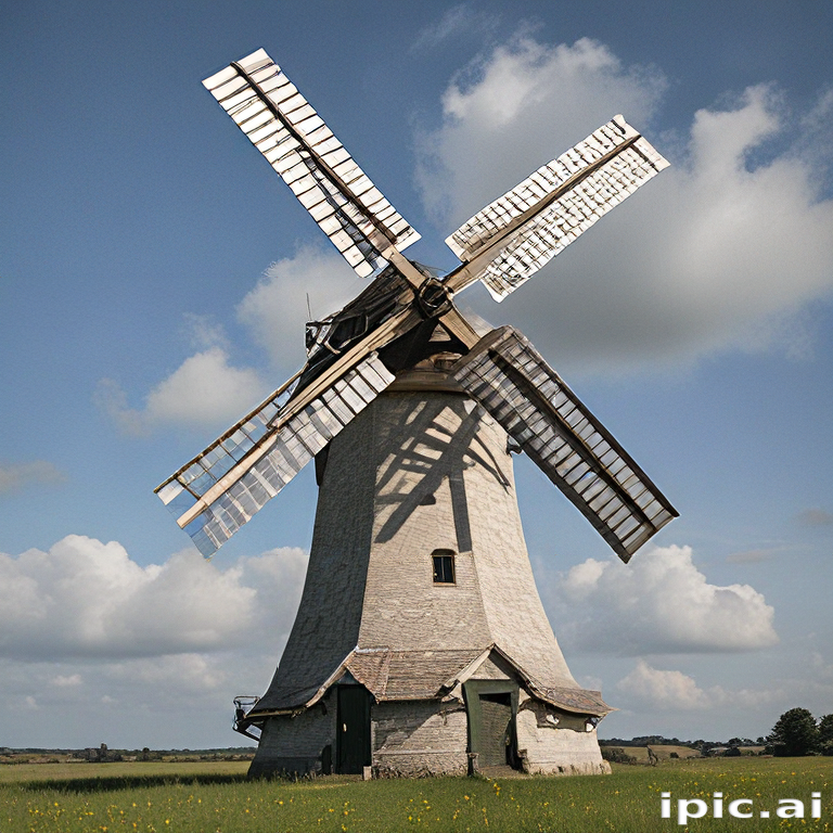 Beautiful Historical Windmill Standing Tall Against a Blue Sky Background
