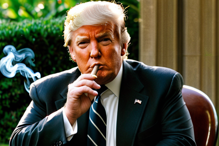 Blonde Donald Trump Columbo smoking a cigar