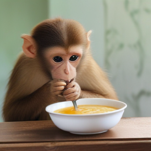 cute monkey eating soup