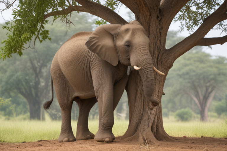 elephant climbing tree