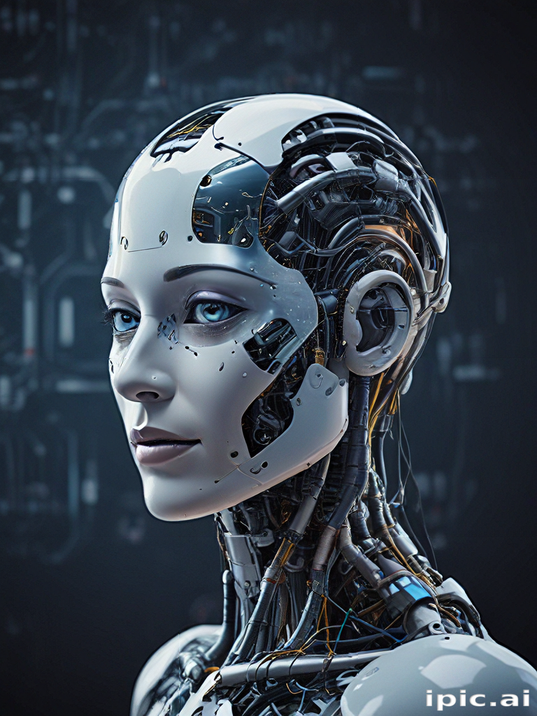 Futuristic Robot Woman with Intricate Mechanical Features and Luminous Eyes