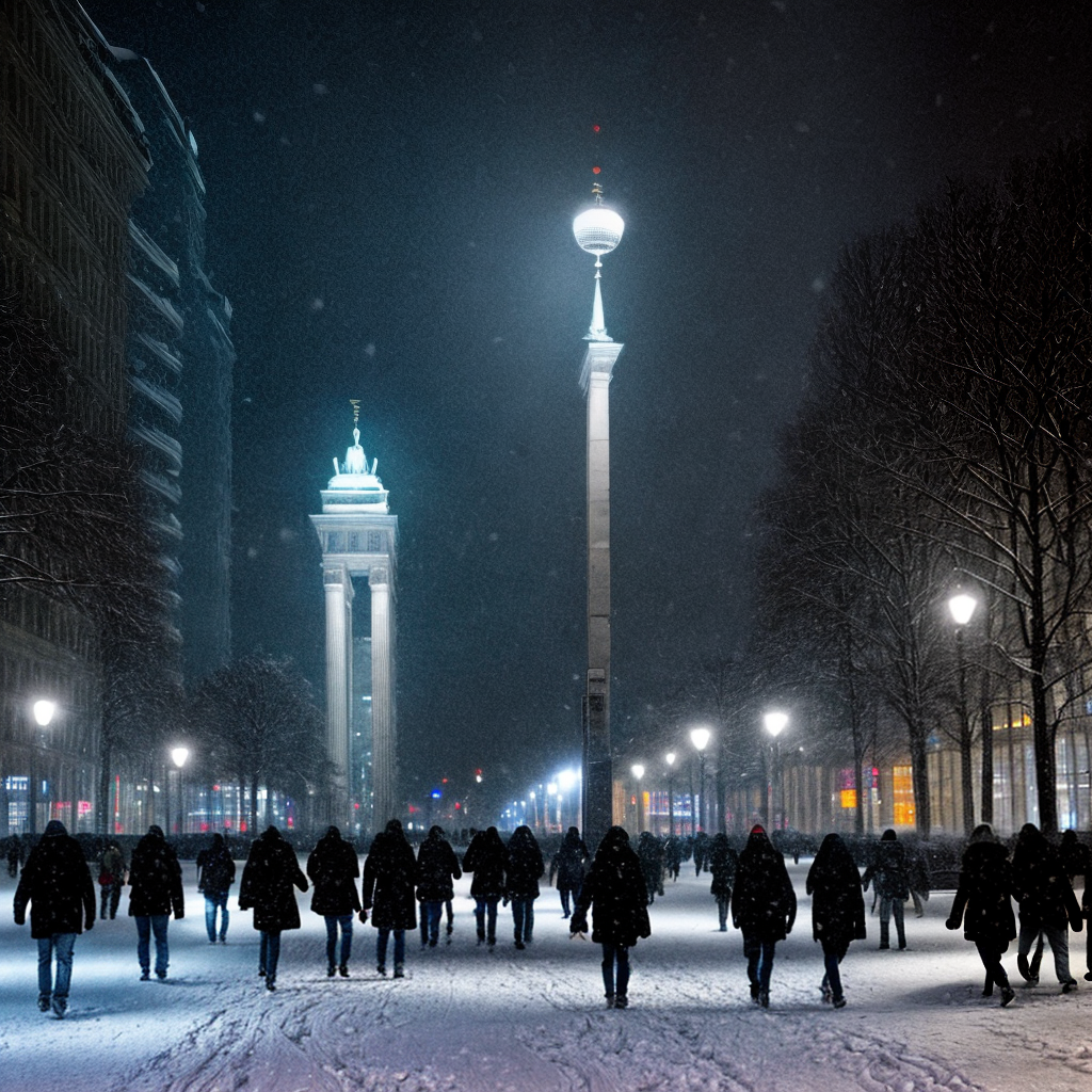 heavy snowfall at kurfürstendamm in berlin at night with lots of snow ...