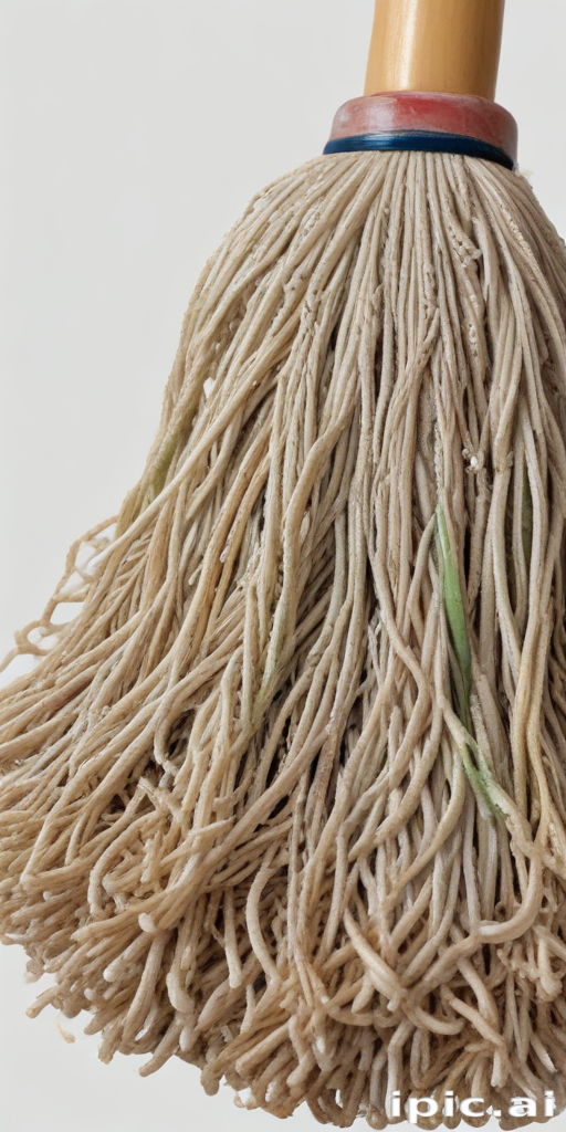 Close-Up of a Well-Used Mop with Frayed Fibers and Details