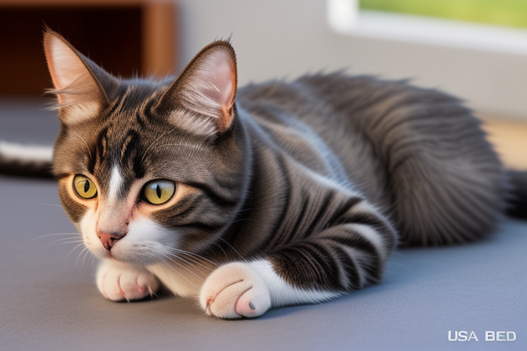 Curious Tabby Cat Relaxing Comfortably on a Soft Surface