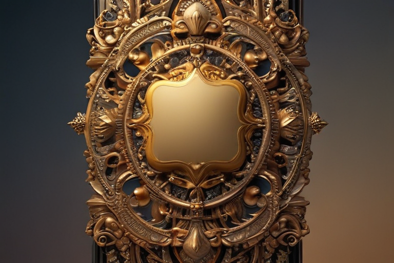 Intricately Designed Ornate Mirror with Golden Decorative Frame and Details