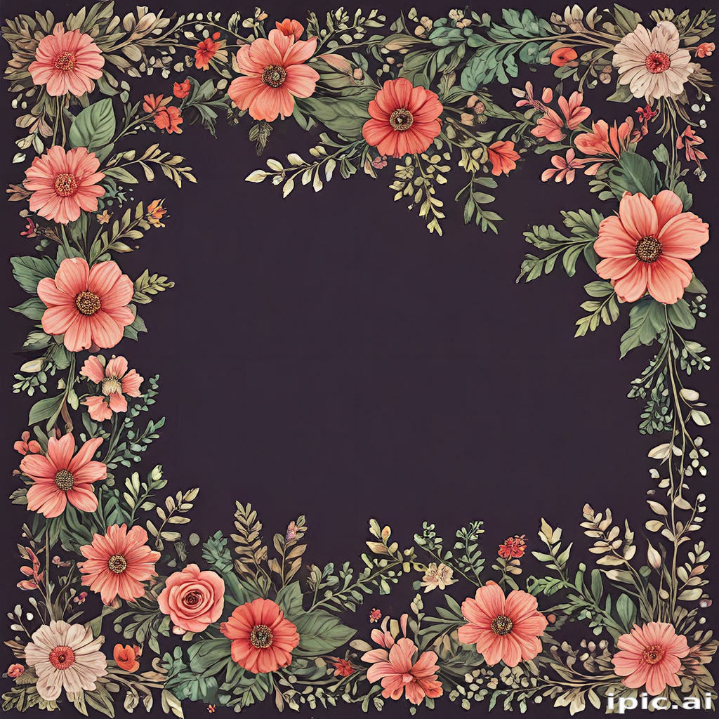 Beautiful Floral Border Design with Vibrant Flowers and Lush Greenery
