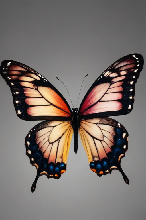 A Vibrant Butterfly Displaying Stunning Colors Against a Soft Gray ...
