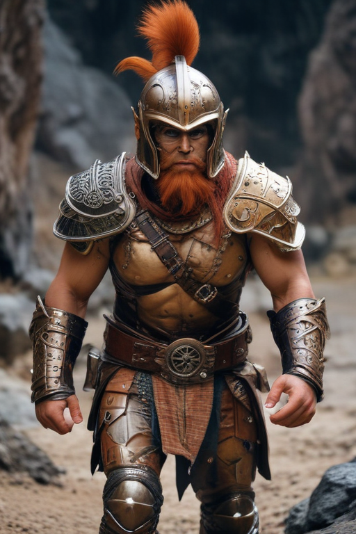 long-bearded barbarian fantasy dwarf gladiator in hoplite armor with ...