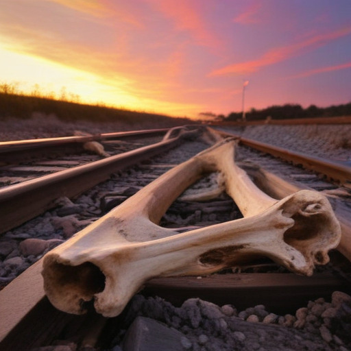 dead animal bones lying on railroad track sunset photograph