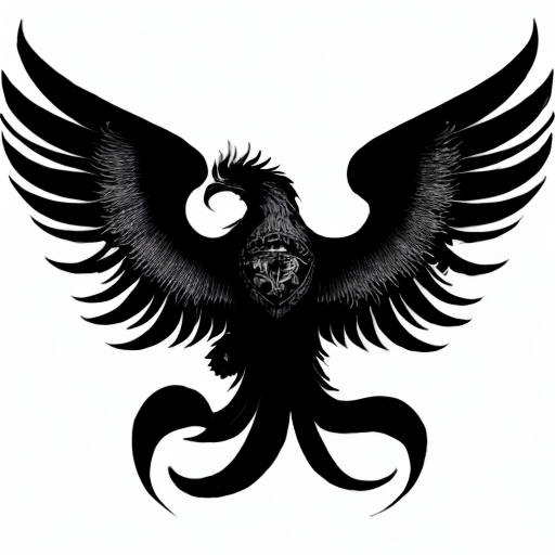 tatoo of phoenix made of iron with Nordic engravings on a white background