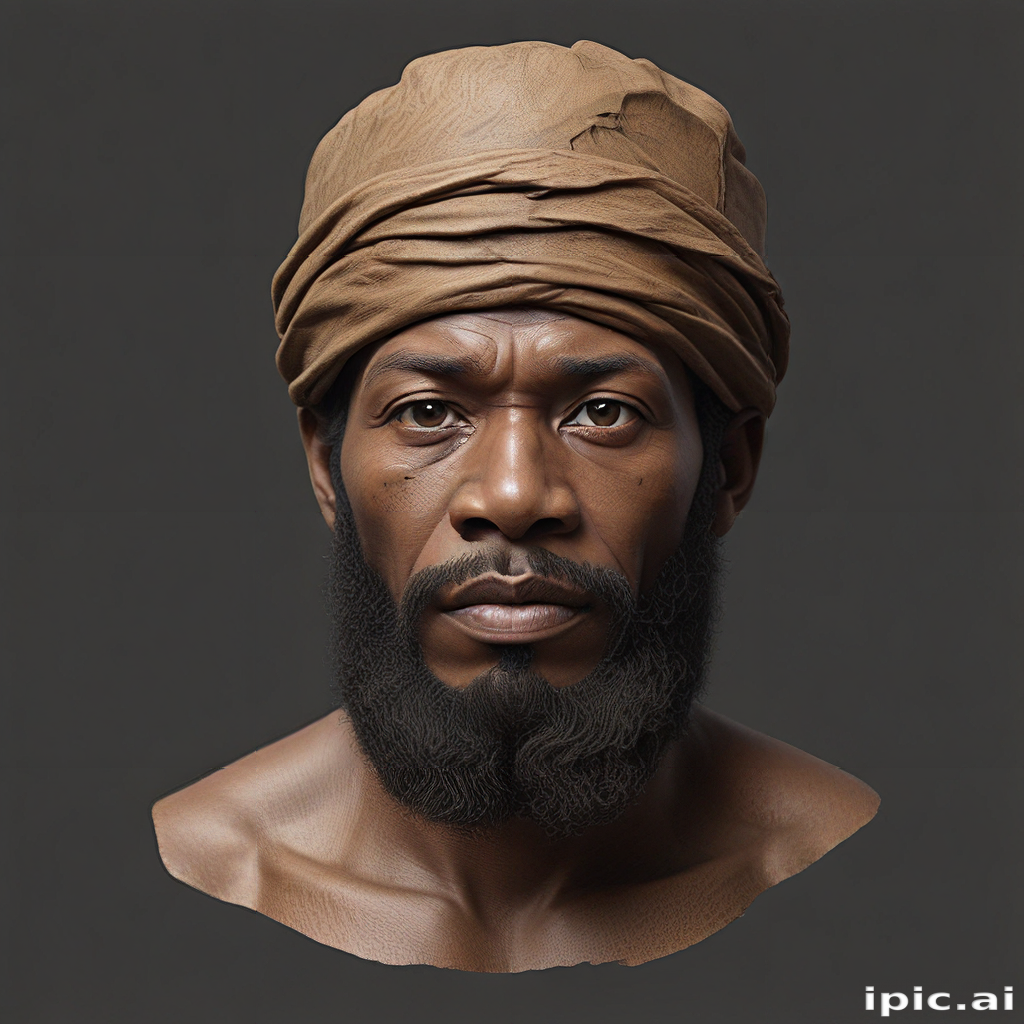 A Realistic Portrait of a Man with a Turban and Beard.
