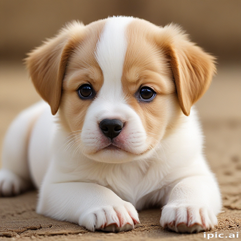 Adorable Puppy with Soft Fur and Big Eyes Relaxing on a Cozy Surface