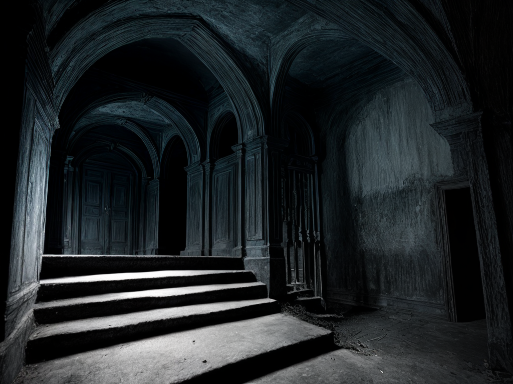 dark house, dark stairs, strange environment