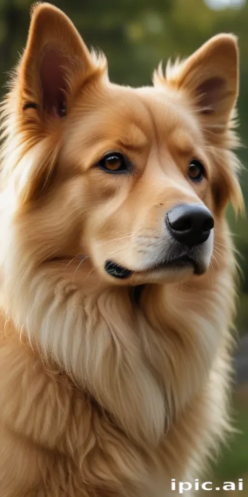 A Beautiful Golden Dog with Fluffy Fur Posing Gracefully Outdoors.