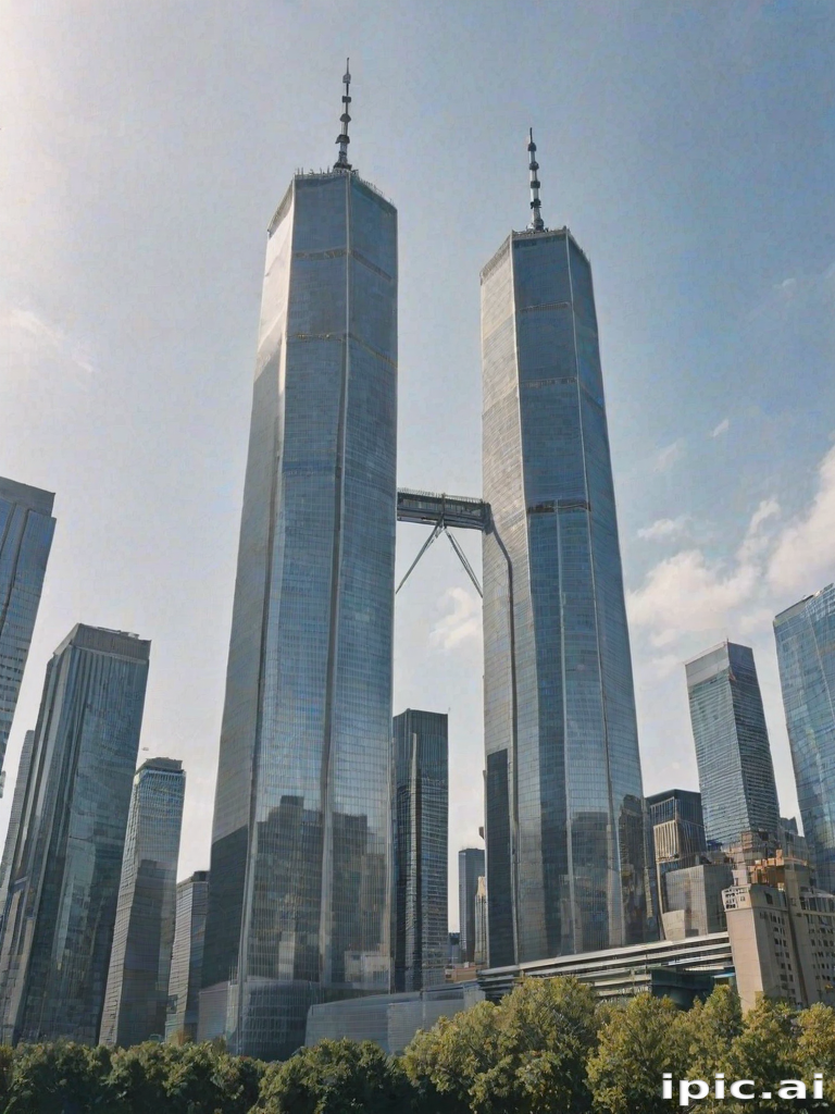Iconic Twin Skyscrapers Reaching for the Blue Sky in New York City