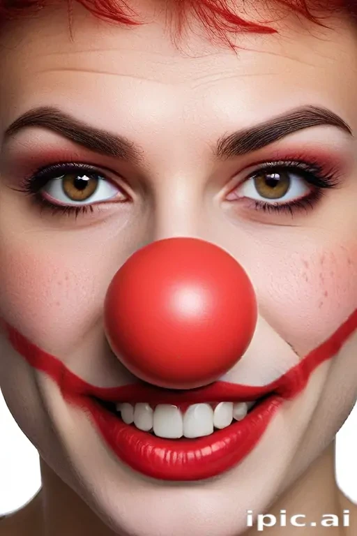 Vibrant Clown Makeup Showcase Featuring Bright Red Nose and Bold Smile