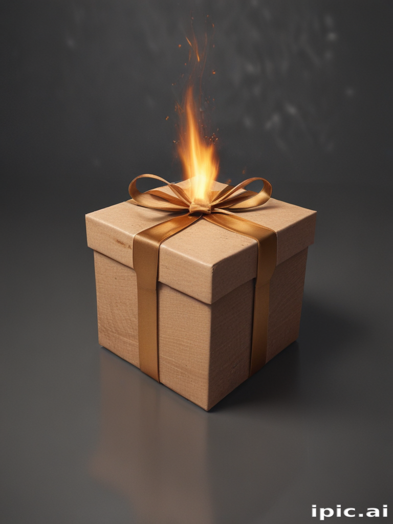 A Mysterious Gift Box with Enigmatic Flames Erupting from the Top