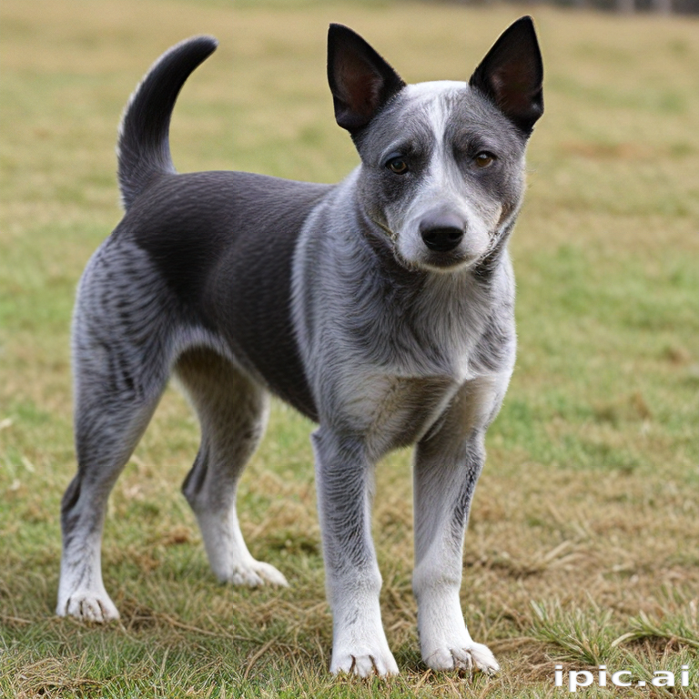 Playful and Alert Blue Heeler Dog Standing Proudly in the Grass
