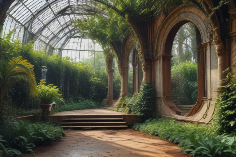 Etching of an enormous cascade in a ruinously palace garden, in the ...