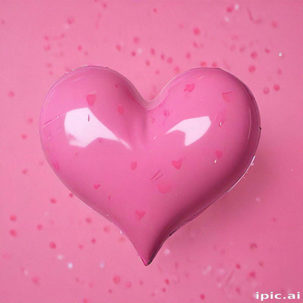 Shiny Pink Heart Surrounded by Soft Droplets on a Light Pink Background